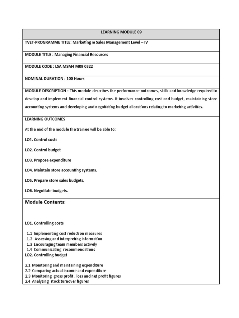 Manage Financial Resource | PDF
