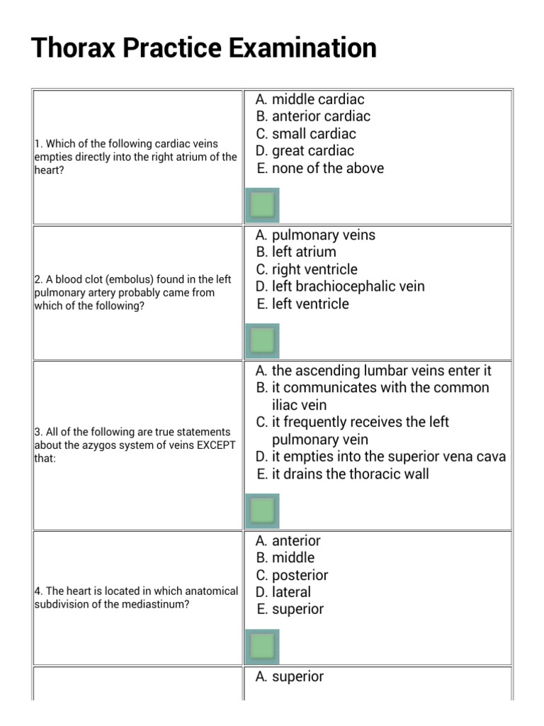 Thorax Practice Exam | PDF | Atrium (Heart) | Heart