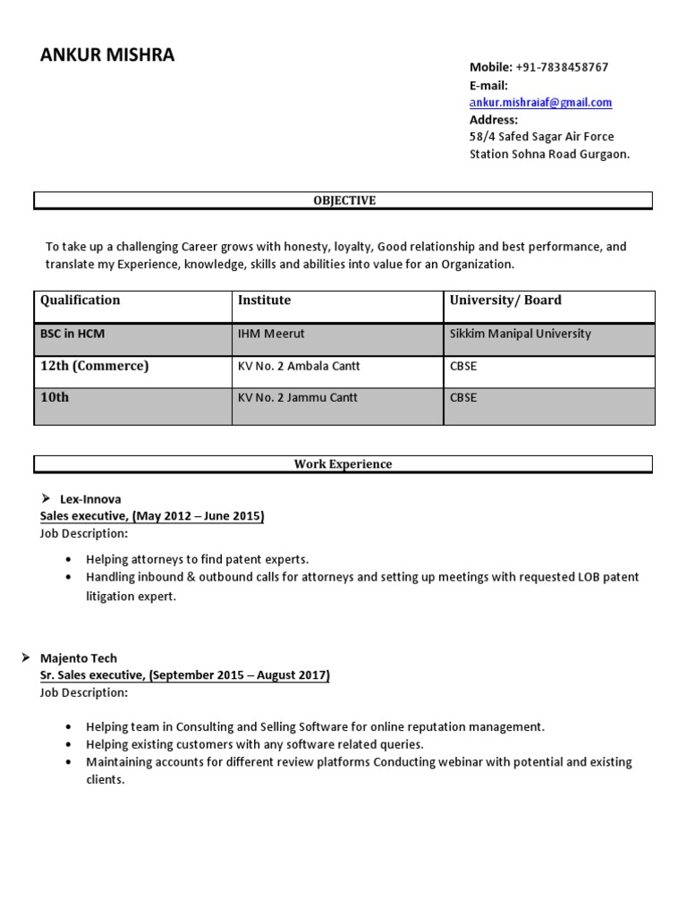 Ankur Resume - AM 2021 | PDF | Sales | Consultant