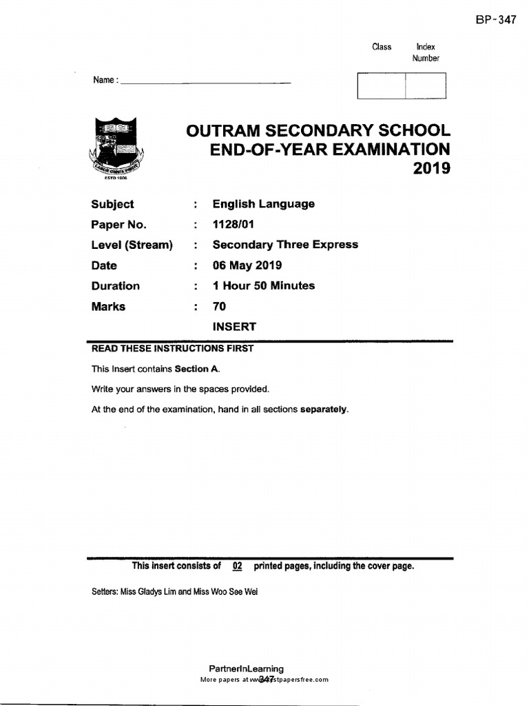 Sec3 2019 English SA2 Outram | PDF