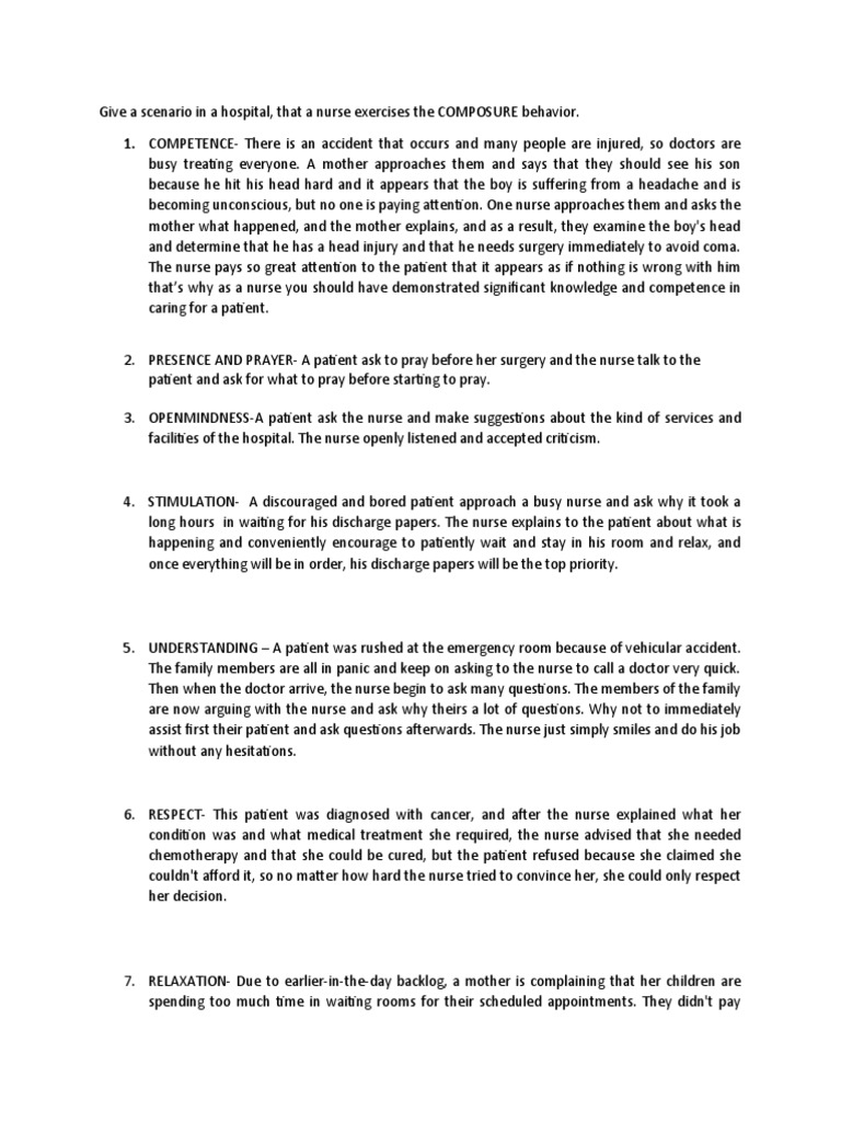 Nurse COMPOSURE Scenarios in Hospitals | PDF | Patient | Nursing