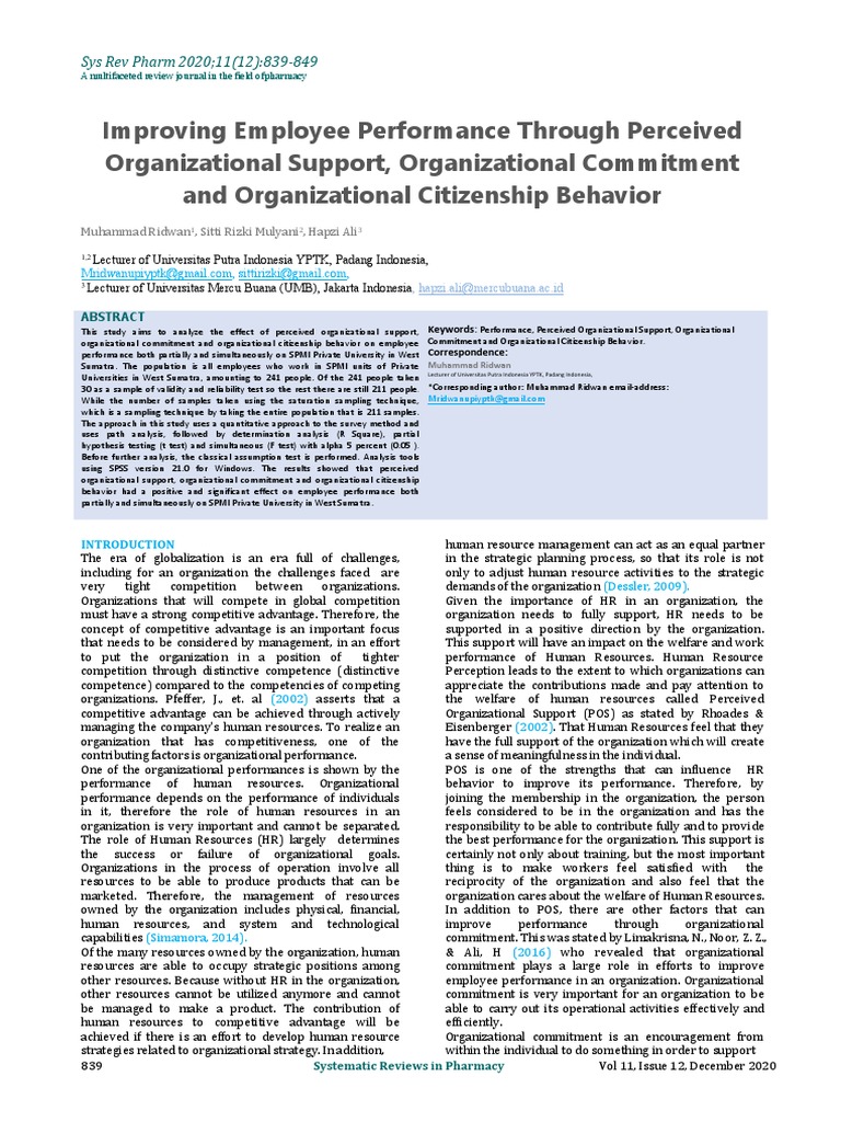 Improving Employee Performance Through Perceived Organizational Support Organizational ...