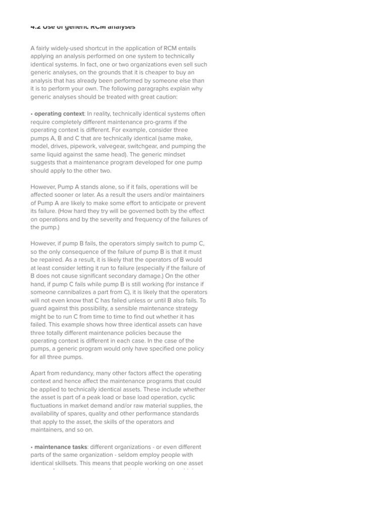 4.2 Use of Generic RCM Analyses: Operating Context: in Reality ...