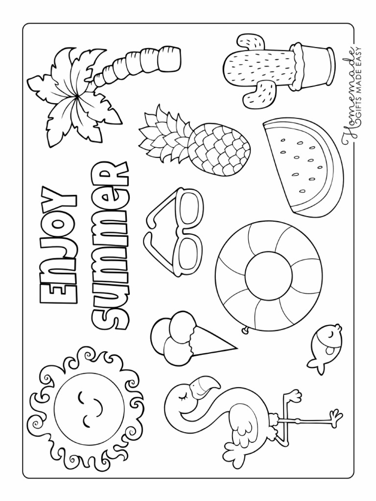 Summer Coloring Pages Watermelon Flamingo Tropical | PDF