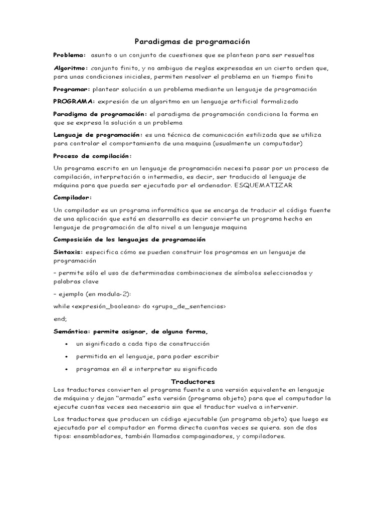 Paradigmas de Programación Cuestionario | PDF | Lenguaje de programación | Programación de ...