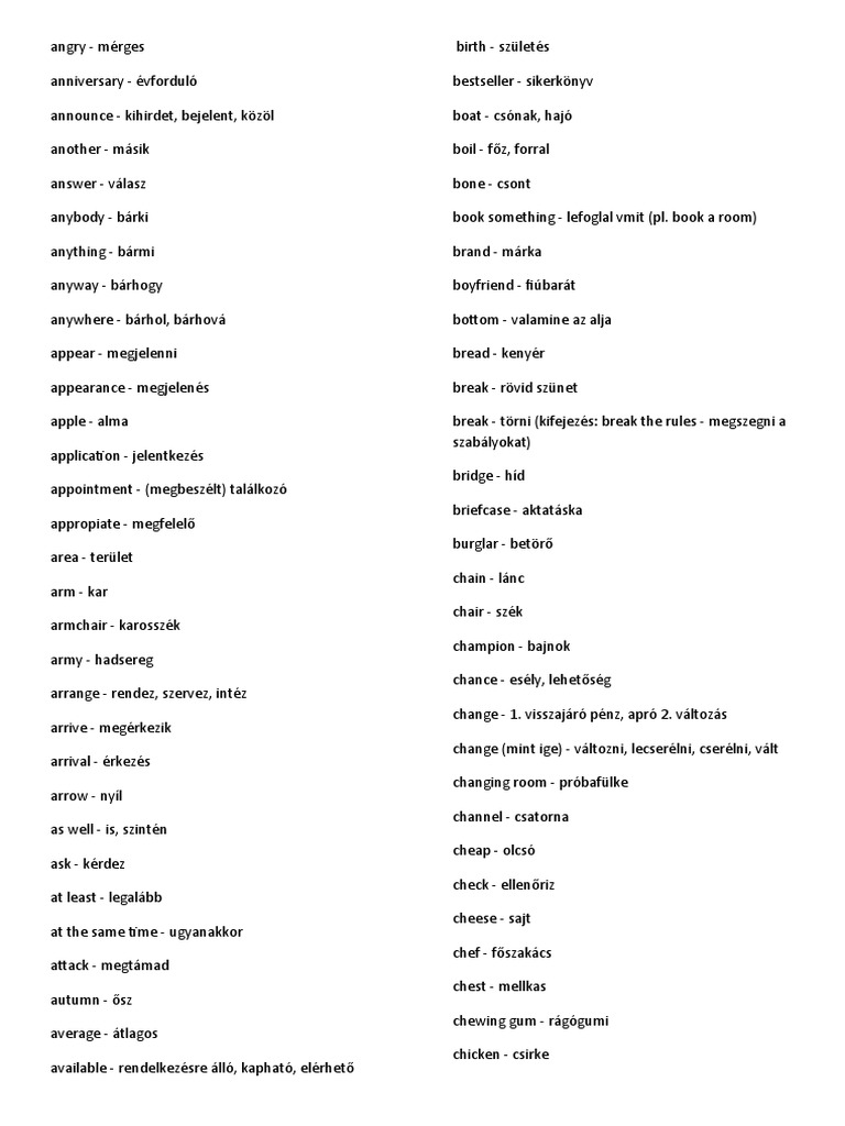 A Leggyakoribb Angol Szavak Kezdőknek Haladóknak 3 | PDF