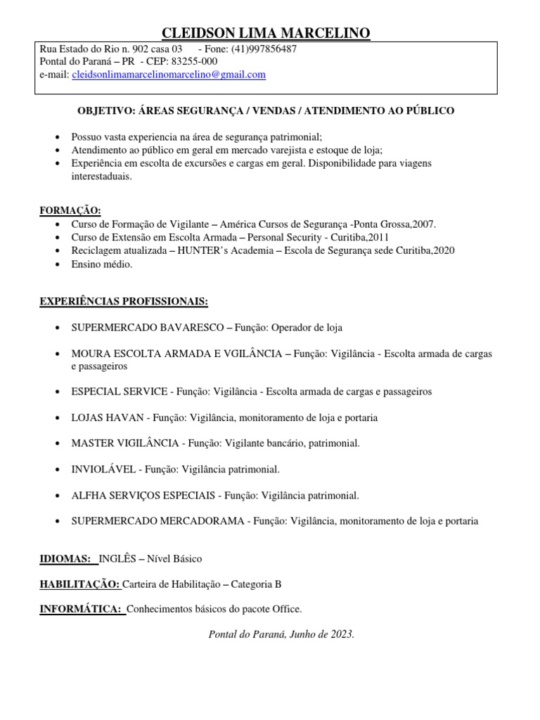 Curriculo Cleidson Marcelino Atualizado 06.06.2023 | PDF