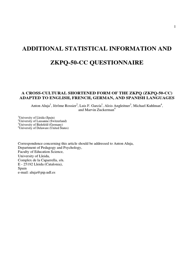 ZKPQ 50 CC | PDF | Effect Size | Evaluation Methods