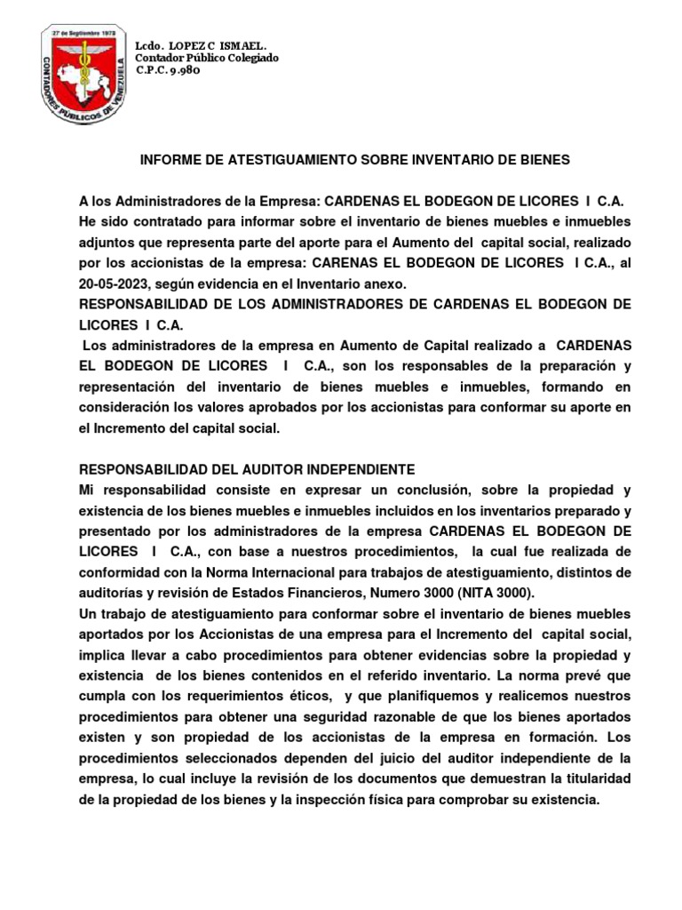 Informe de Inventario | PDF | Business | Contabilidad