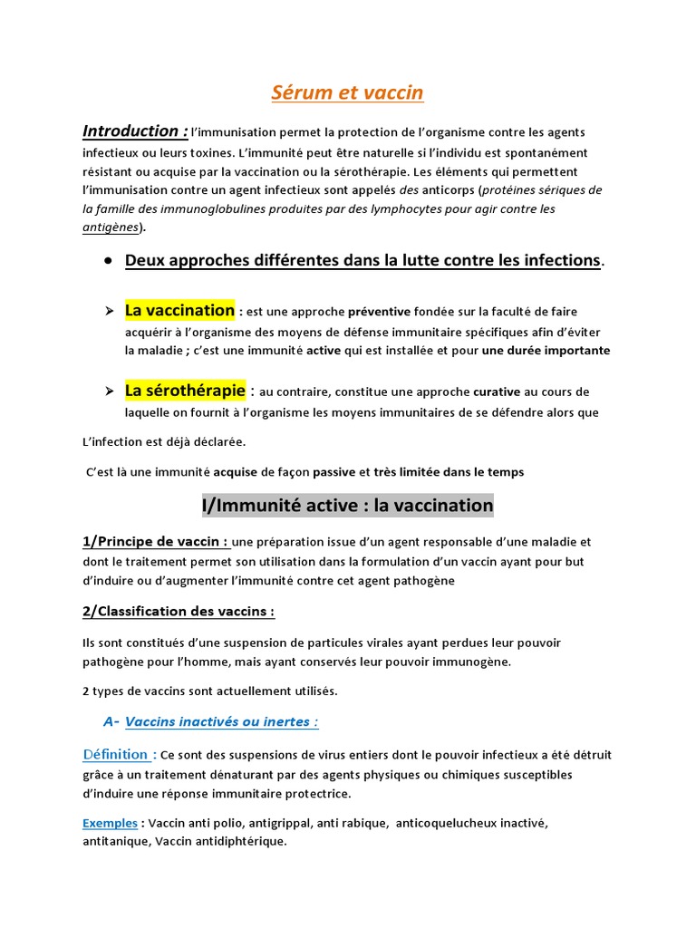 Vaccin vs Sérothérapie : Différences Clés | PDF | Vaccins | Vaccination