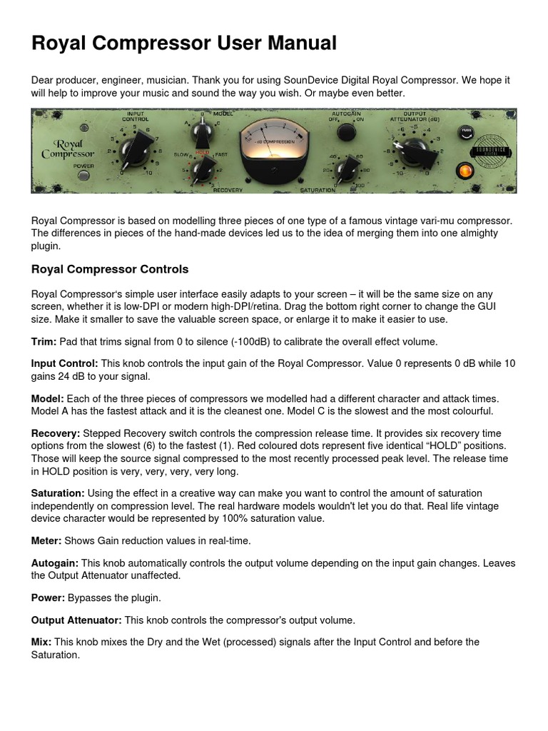 Royal Compressor User Manual | PDF | Software Engineering | Operating System Families