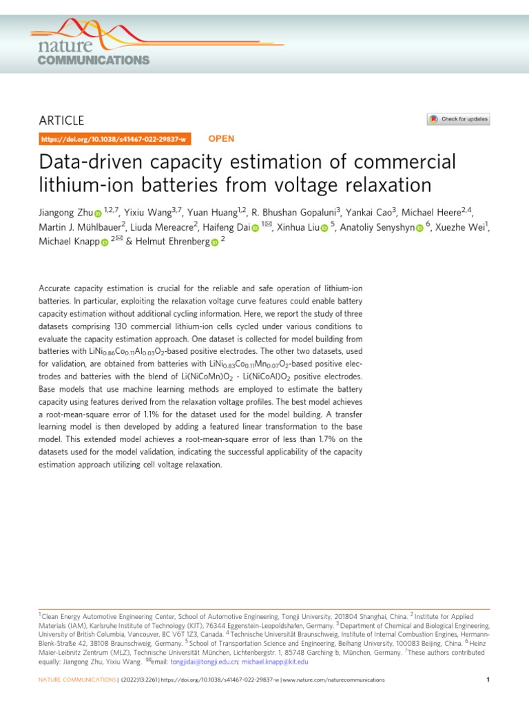 Data-Driven Capacity Estimation of Commercial Lithium-Ion Batteries From Voltage Relaxation ...