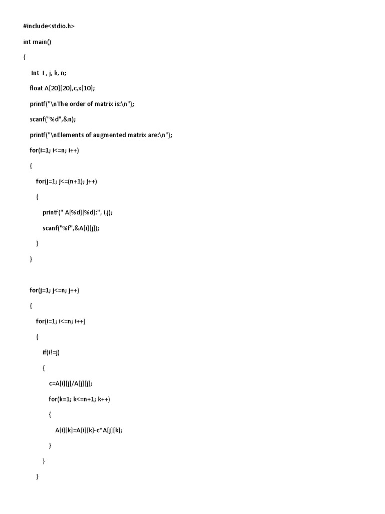 C Program for Solving Linear Equations | PDF