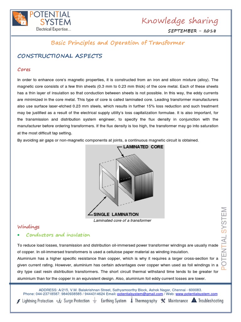 Basic Principles and Operation of Transformer-Constructional Aspects | PDF | Transformer ...