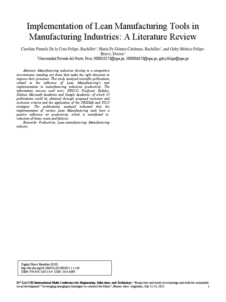 Implementation of Lean Manufacturing Tools in Manufacturing Industries ... Implementation of Lean Manufacturing Tools in Manufacturing Industries ...