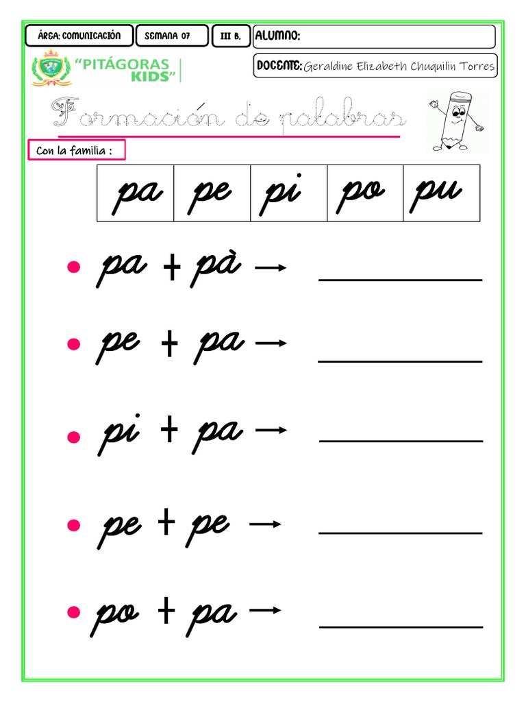 Ha Formación de Palabras Con La Familia Pa Pe Pi Po Pu | PDF
