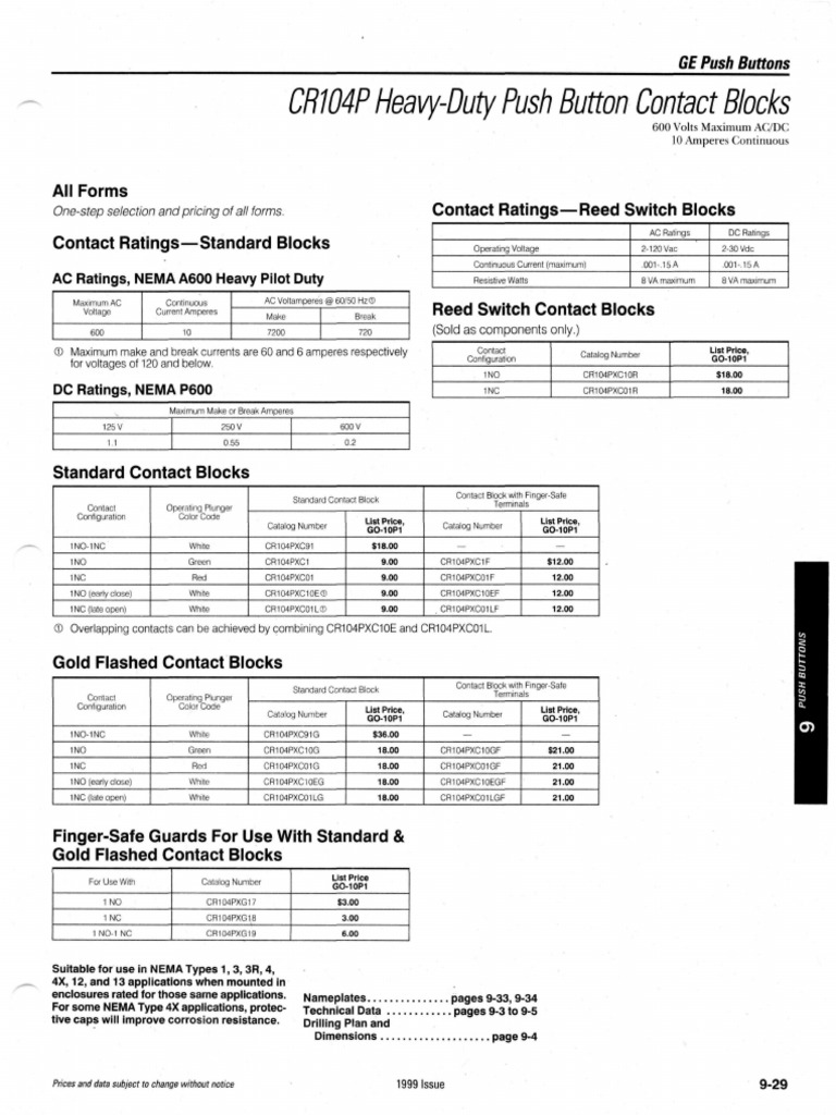 CR1 04P Heavy-Duty Push Button Contact Blocks | PDF | Switch | Alternating Current