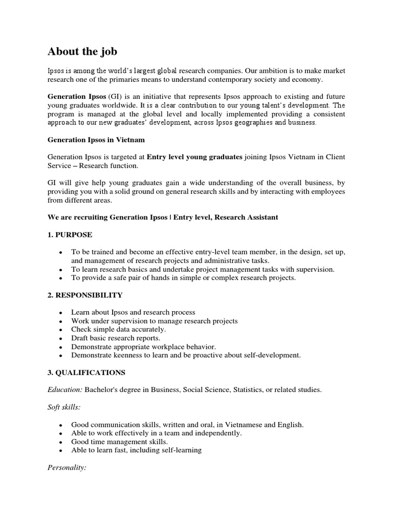 Ipsos - Generation Ipsos - Job Description | PDF