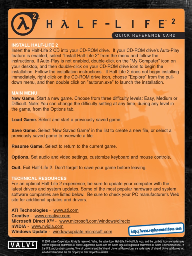 Half-Life 2 - W32 - Quick Reference Card | PDF