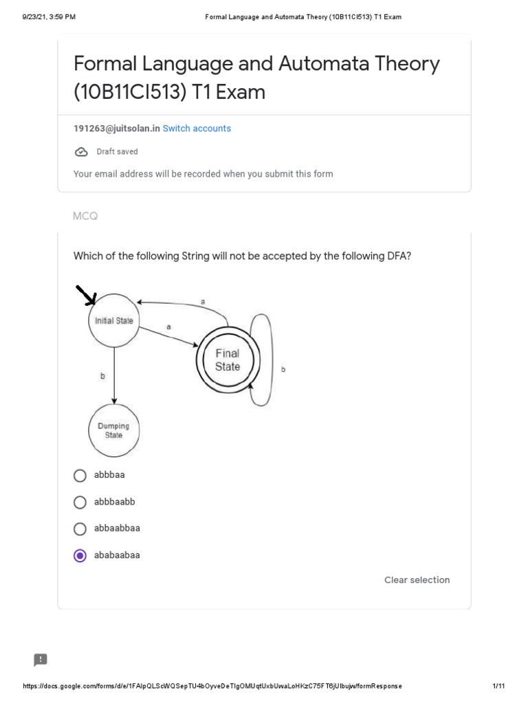 Formal Language and Automata Theory (10B11CI513) T1 Exam | Download Free PDF | Applied ...