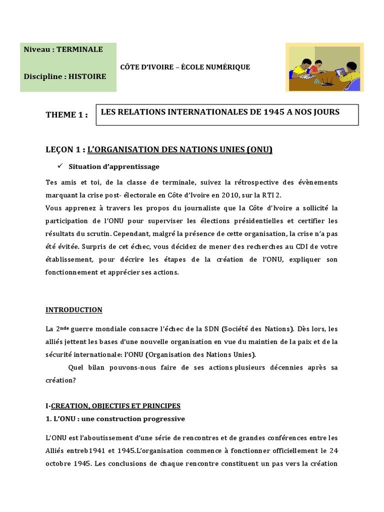 Tle H1-LOrganisation Des Nations Unies (ONU) | PDF | Nations unies ...
