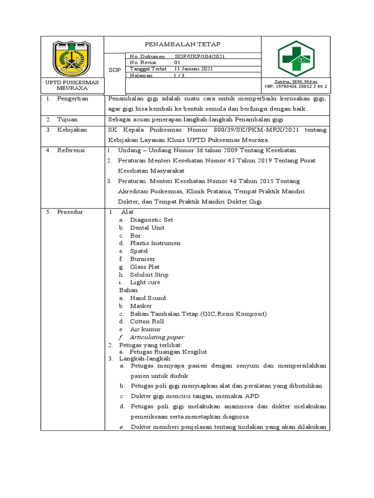 SOP 02 Penambalan Tetap | PDF