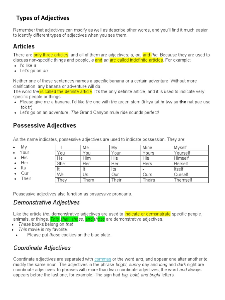 Types of Adjectives | PDF | Adjective | Comma