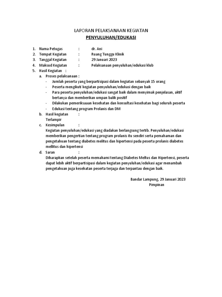 CONTOH LAPORAN PELAKSANAAN KEGIATAN | PDF