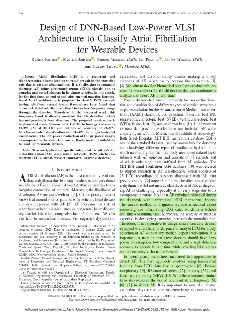 Design Of Dnn Based Low Power Vlsi Architecture To Classify Atrial Fibrillation For Wearable 