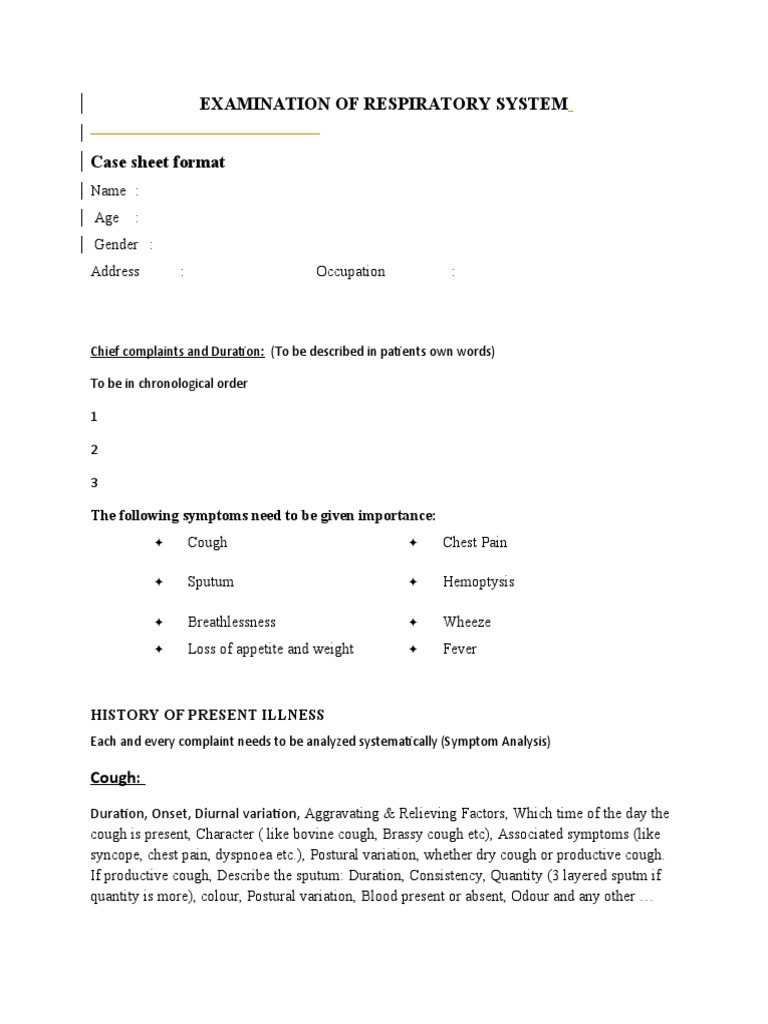 Respiratory System Case Sheet Final | PDF