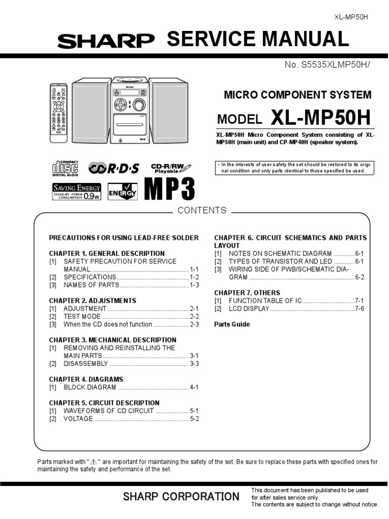 Sharp xl-mp50h SM | PDF | Frequency Modulation | Soldering