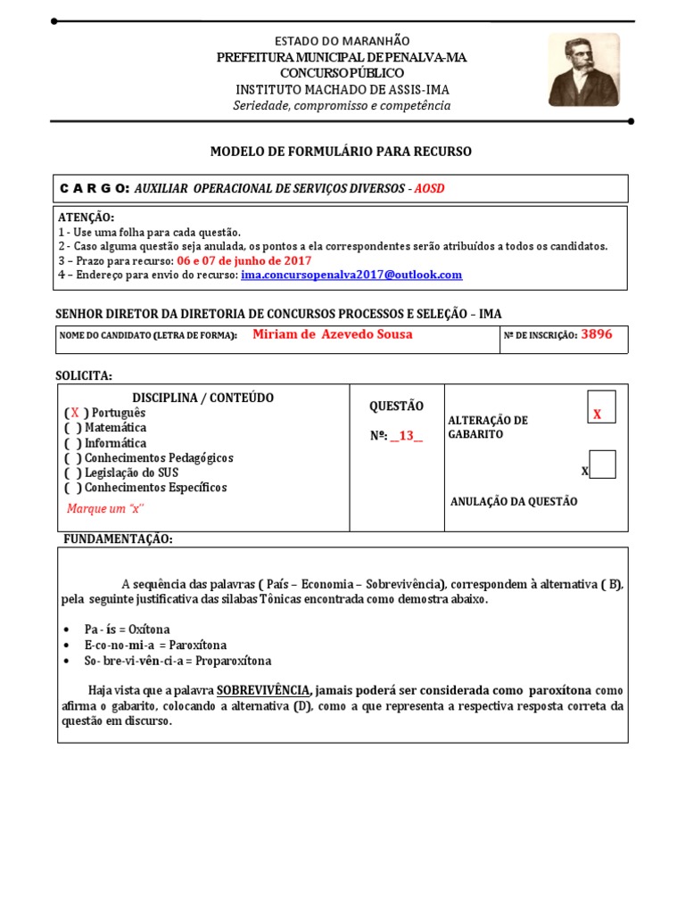 Modelo de Recurso para Concurso IMA | PDF