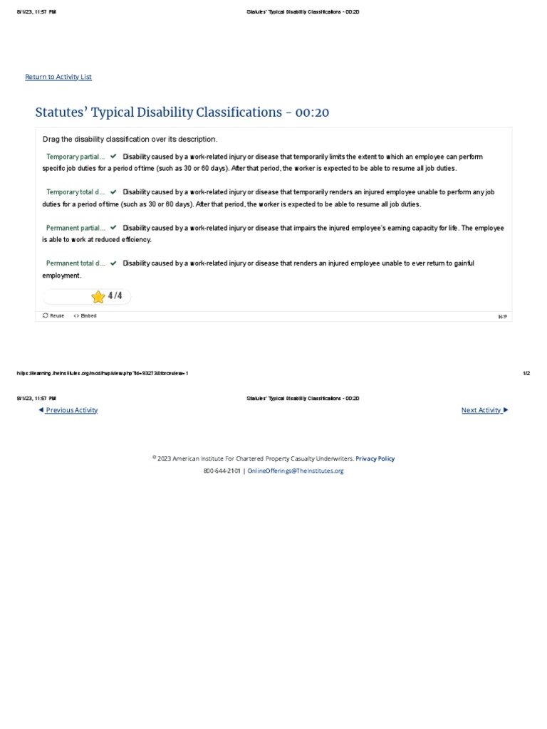 Statutes' Typical Disability Classifications - 00 - 20 | PDF
