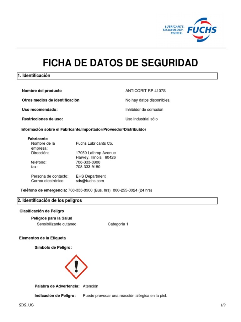 HDS - ANTICORIT RP 4107S Spanish | PDF | Toxicología | Toxicidad