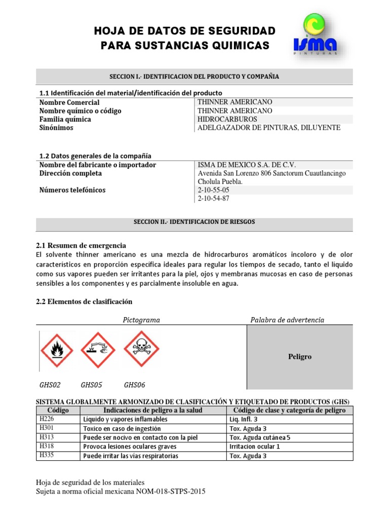 HDS - Thinner - 2018 | PDF | Agua | Química