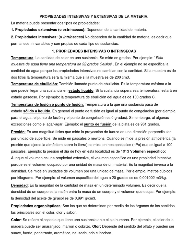 Propiedades de la Materia: Intensivas y Extensivas | PDF | Masa | Peso