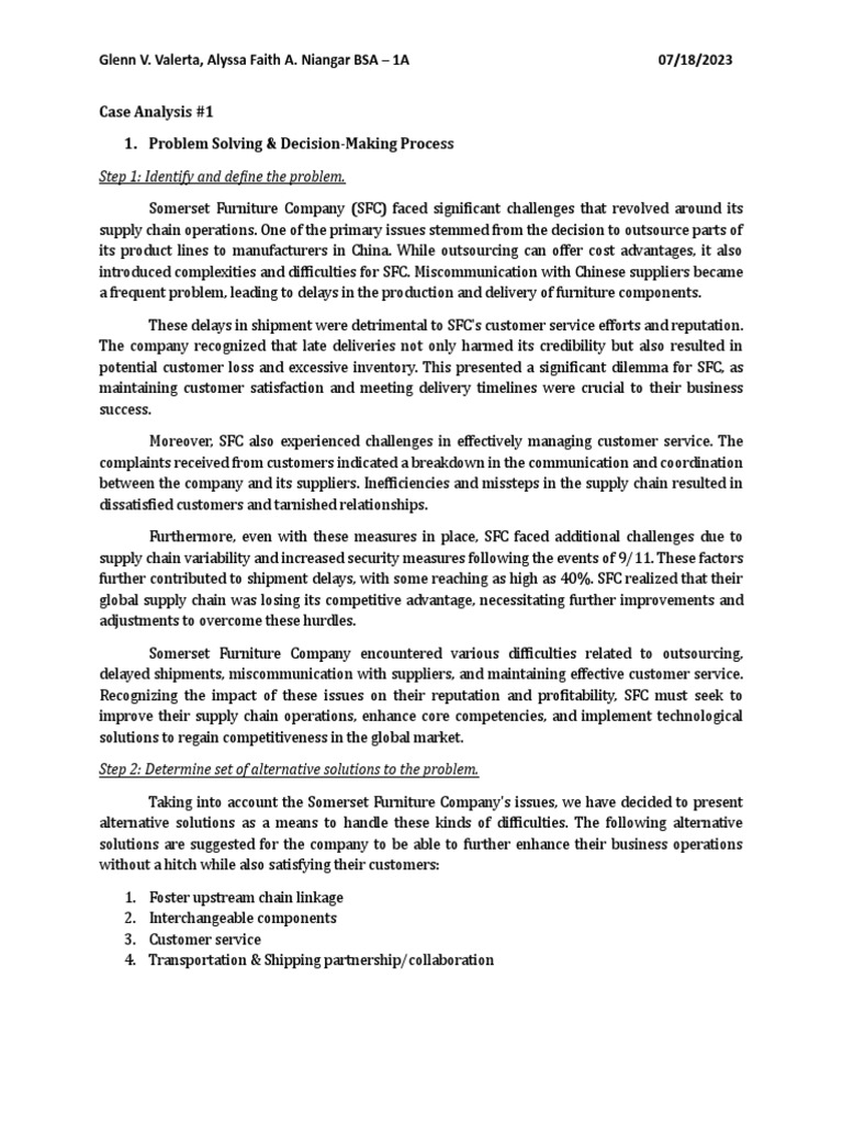 Case Analysis No 1 Om Finals Pdf Supply Chain Decision Making