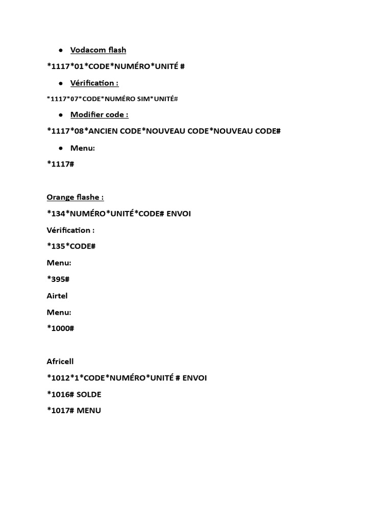 Codes et services Vodacom RDC | PDF