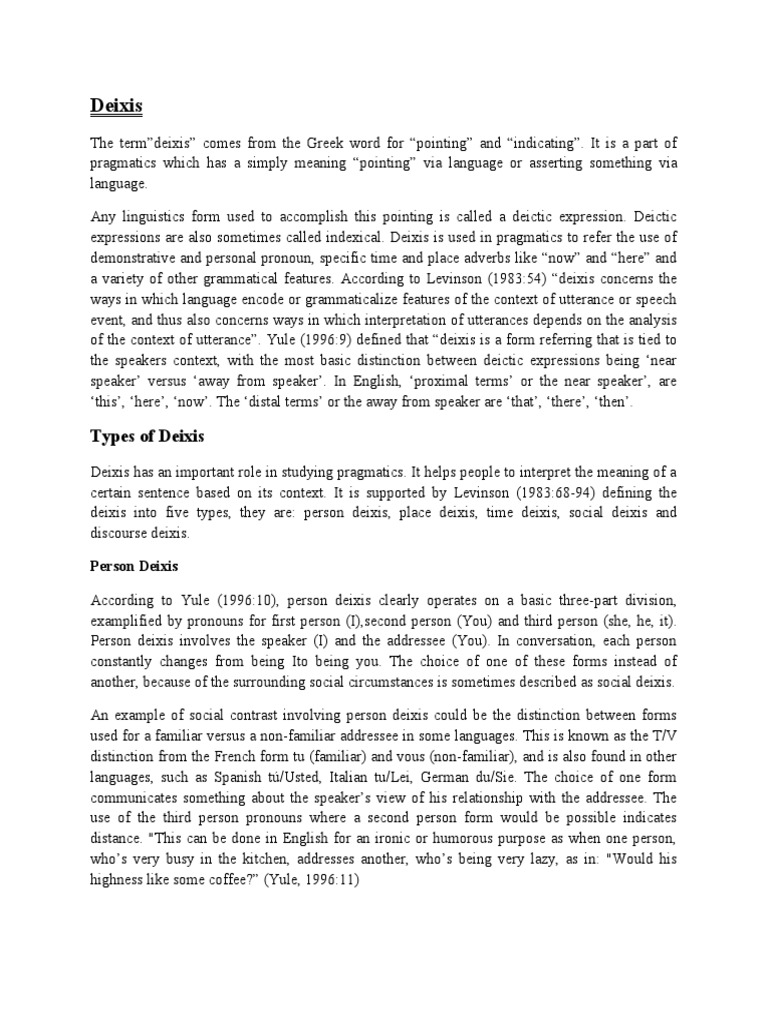 Deixis & Its Types | PDF | Philosophy | Foreign Language Studies