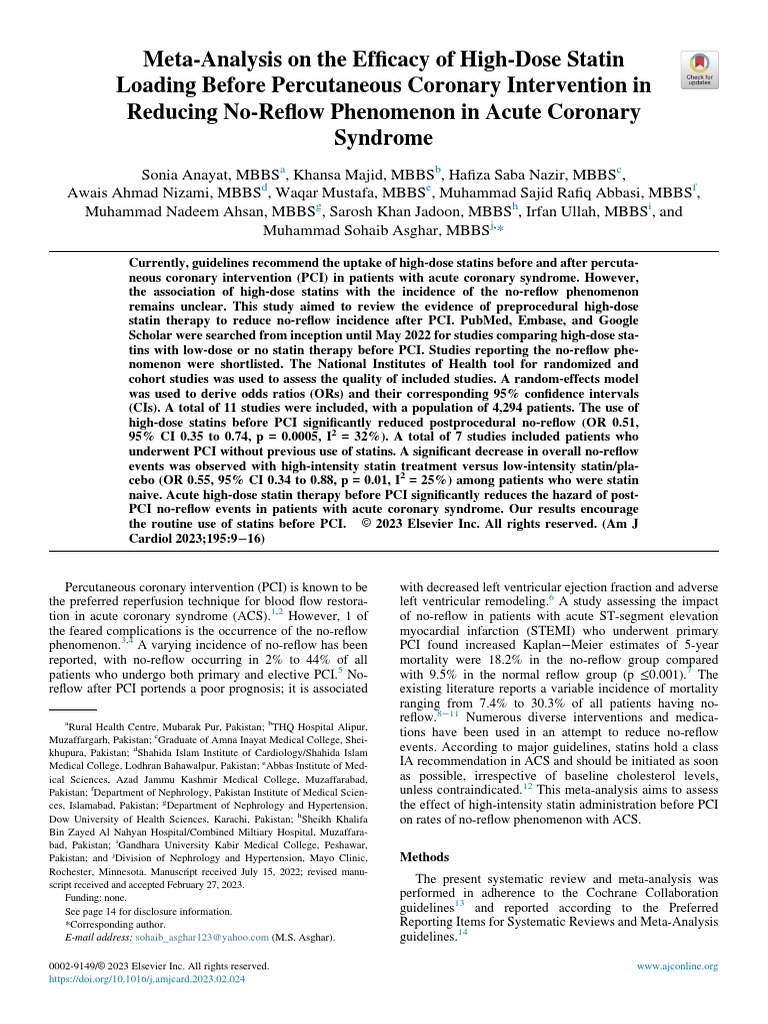 Meta-Analysis On The Efficacy of High-Dose Statin Loading Before ...
