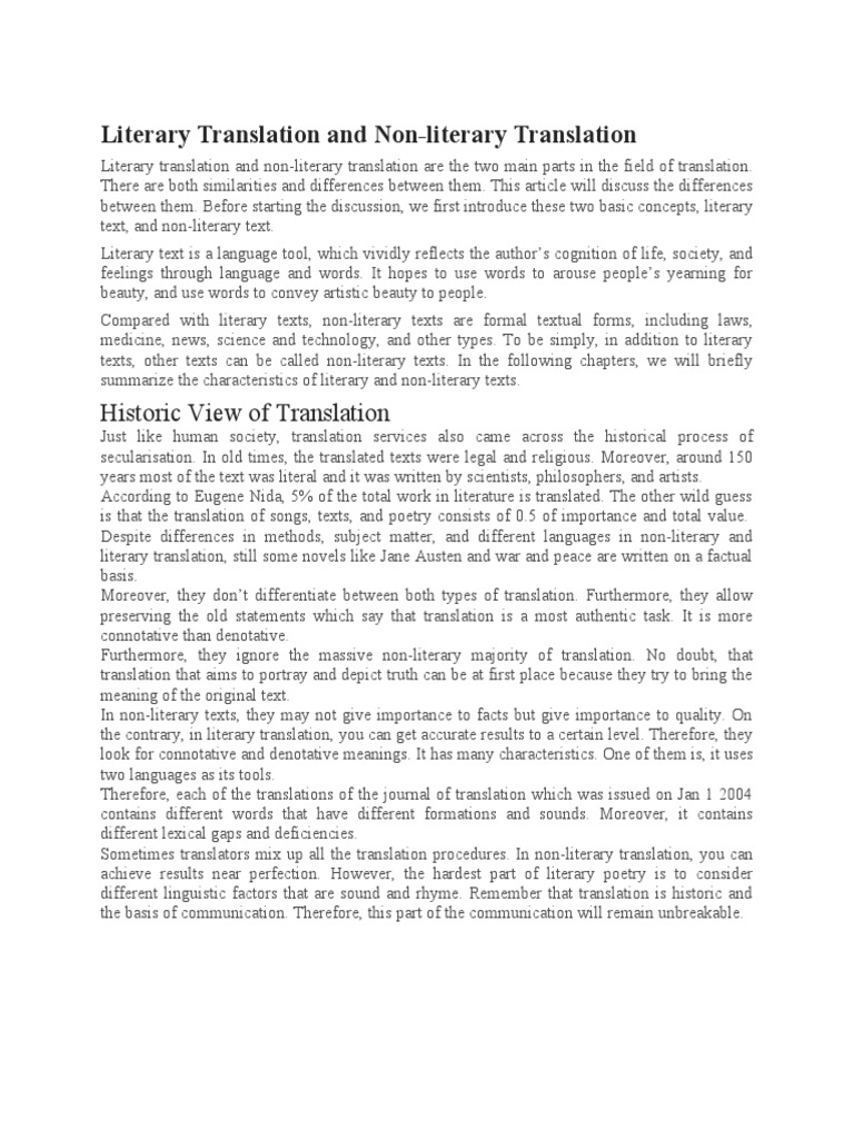 Differences in Literary and Non-Literary Translation | PDF ...