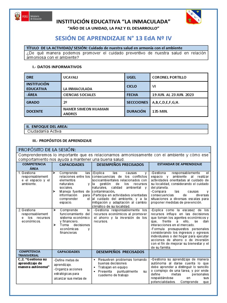 Sesion de Aprendizaje #13 | Descargar gratis PDF | Aprendizaje | Evaluación