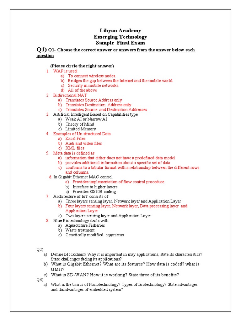 Emerging Sample Final Exam 2023 | PDF | Computer Network | Artificial ...