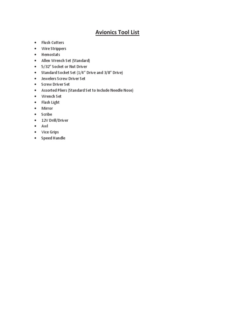 Essential Avionics Tool List | PDF | Technology & Engineering