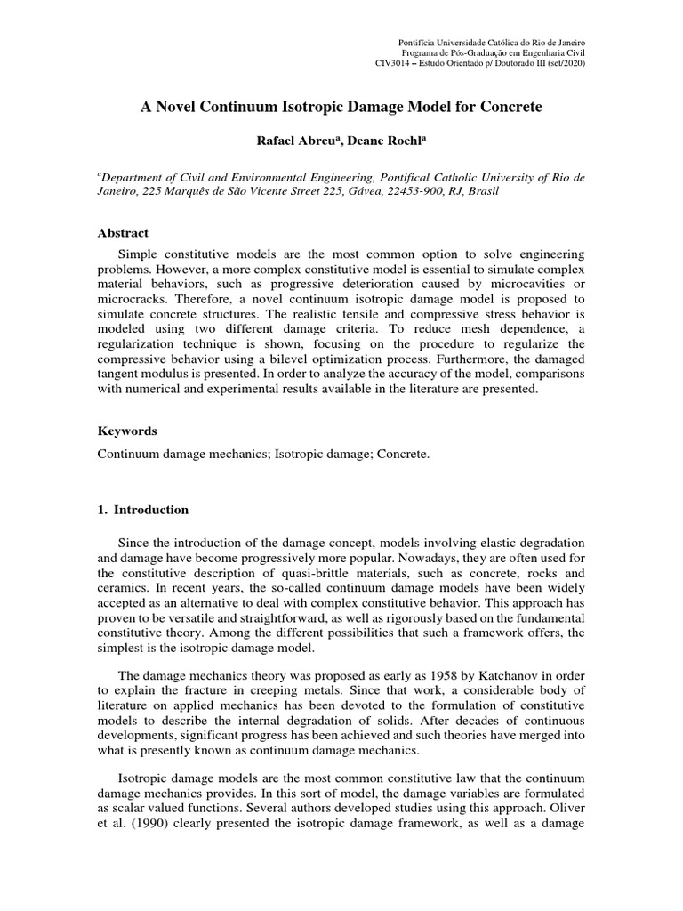 A Novel Continuum Isotropic Damage Model For Concrete | PDF