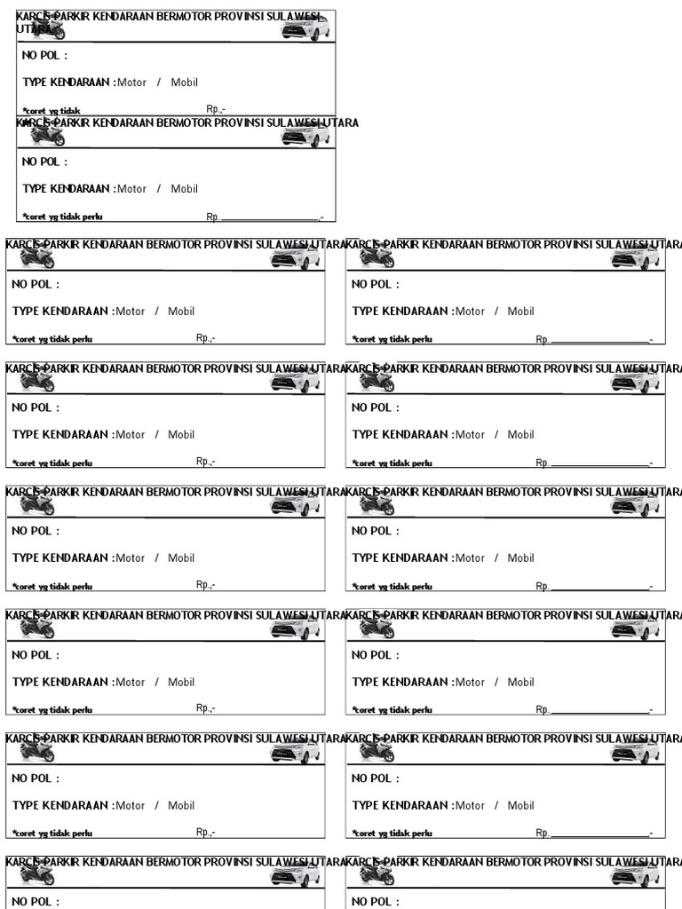 Karcis Parkir Motor PDF Dan Mobil | PDF