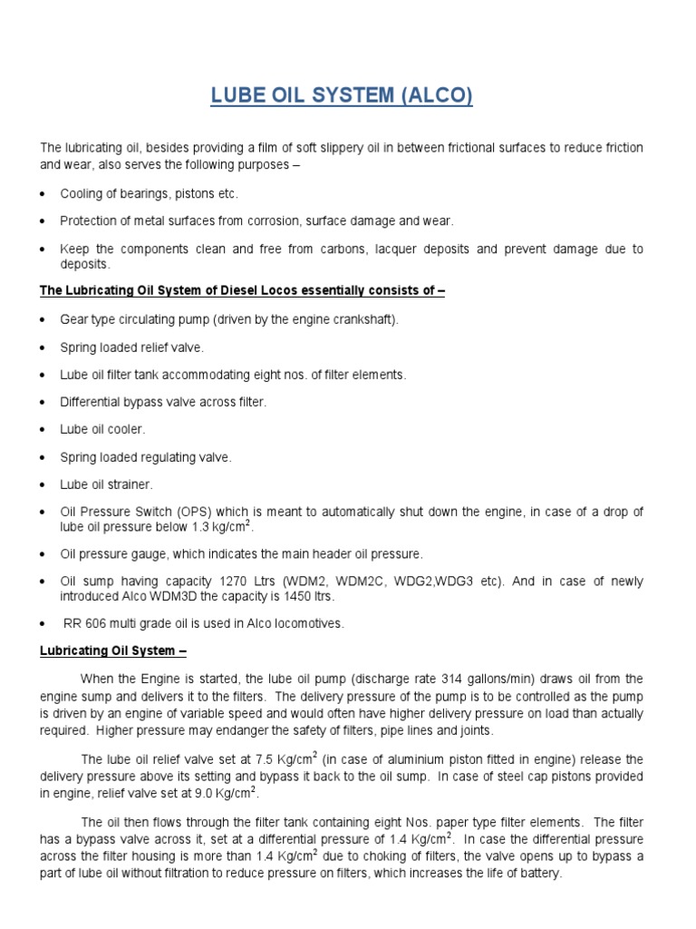 Lube Oil System - Alco & HHP - 2 | PDF | Piston | Lubricant