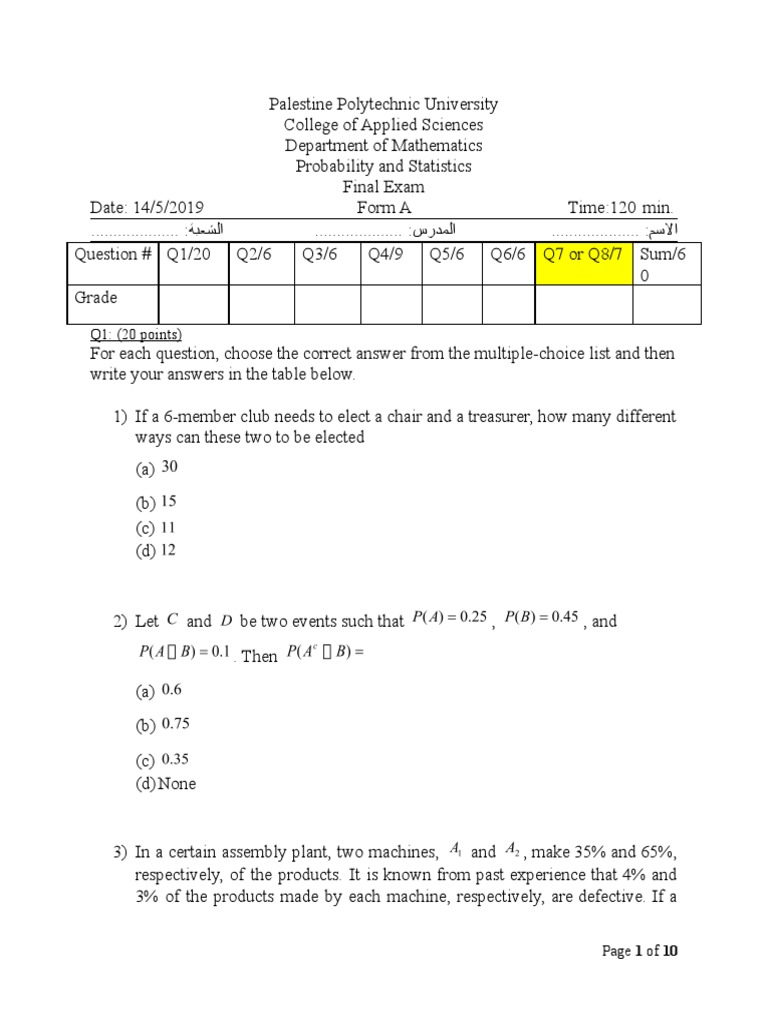Final في الاحتمالات والاحصاء - | PDF | Normal Distribution | Standard Deviation