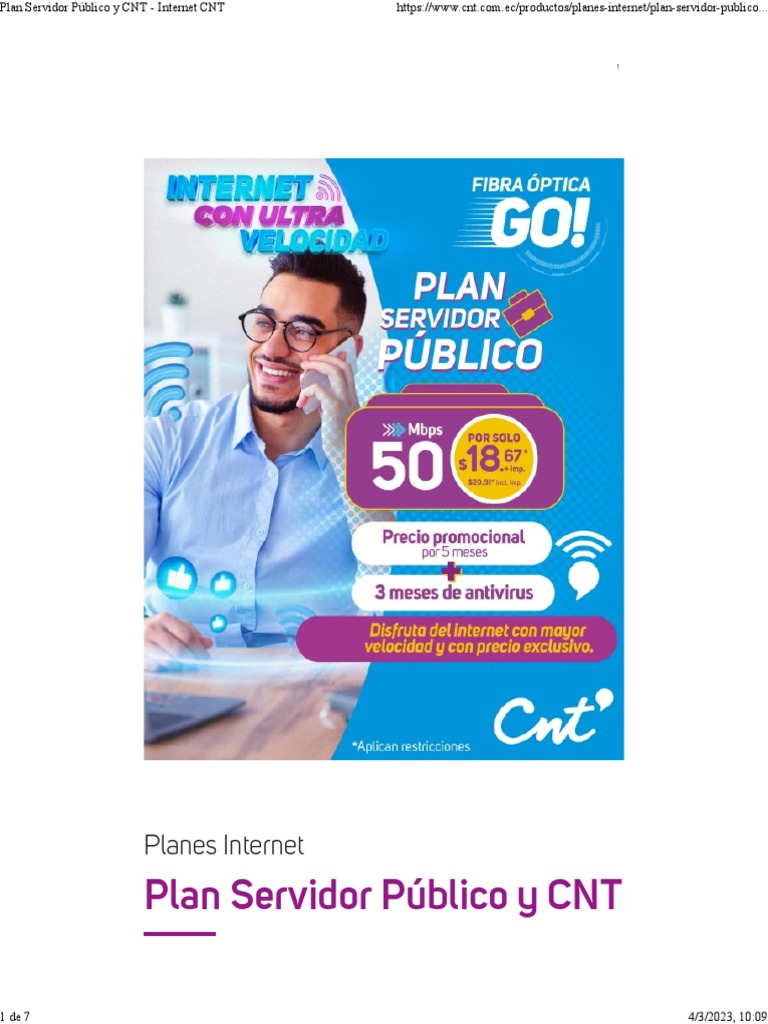 Plan Servidor Público y CNT - Internet CNT | PDF | Internet | Telecomunicaciones