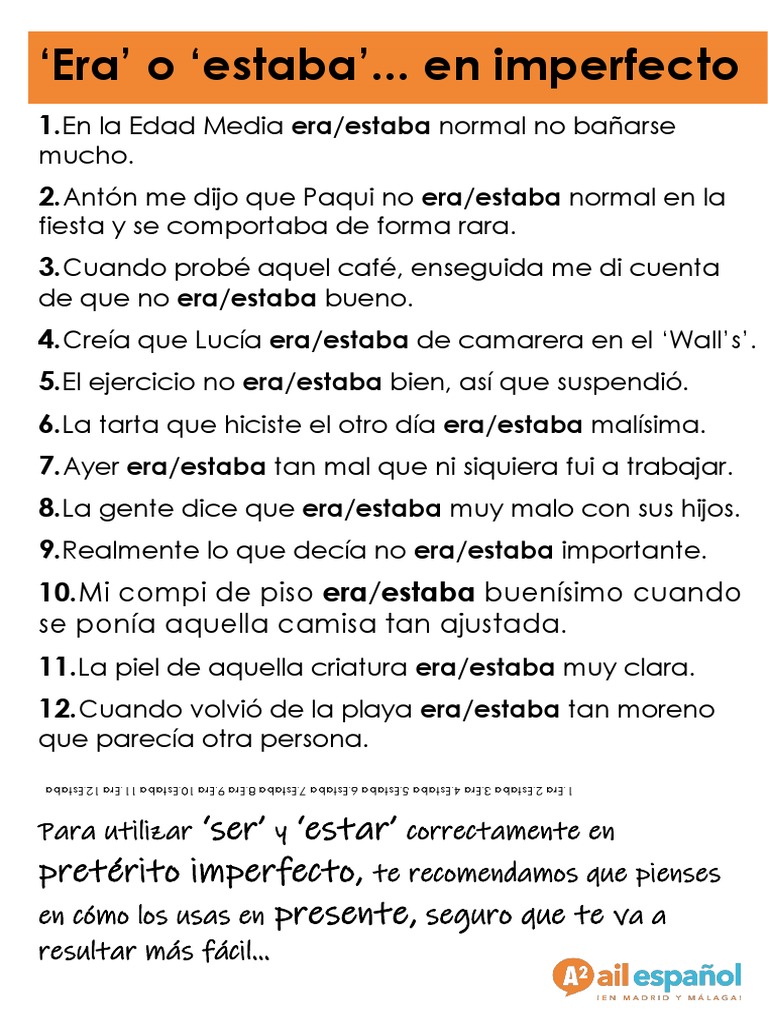 Quiz Ser Estar Espanol Imperfecto | PDF